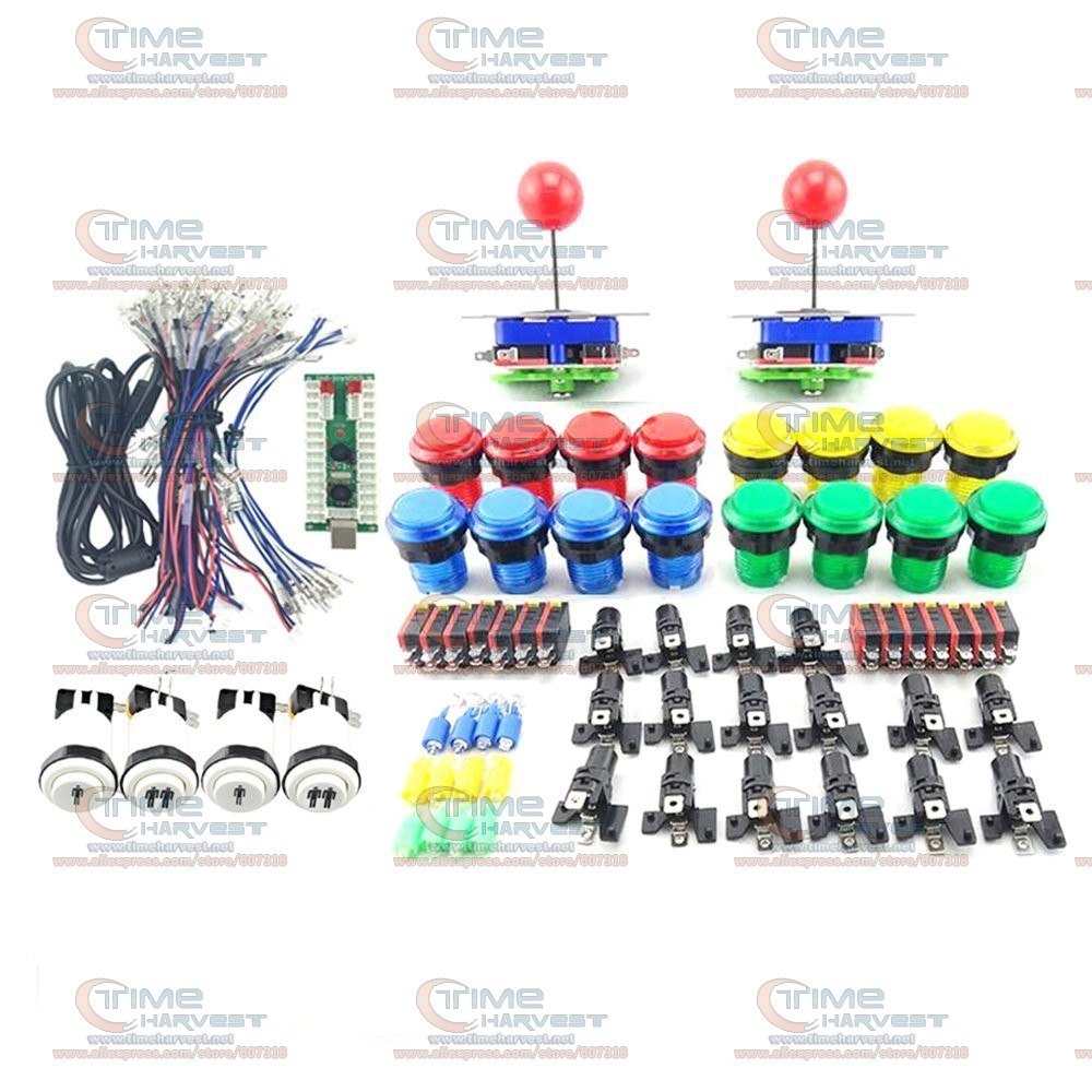 Arcade Joystick DIY Kits with 2Players USB LED Encoder Long shaft Joystick Controller LED ...