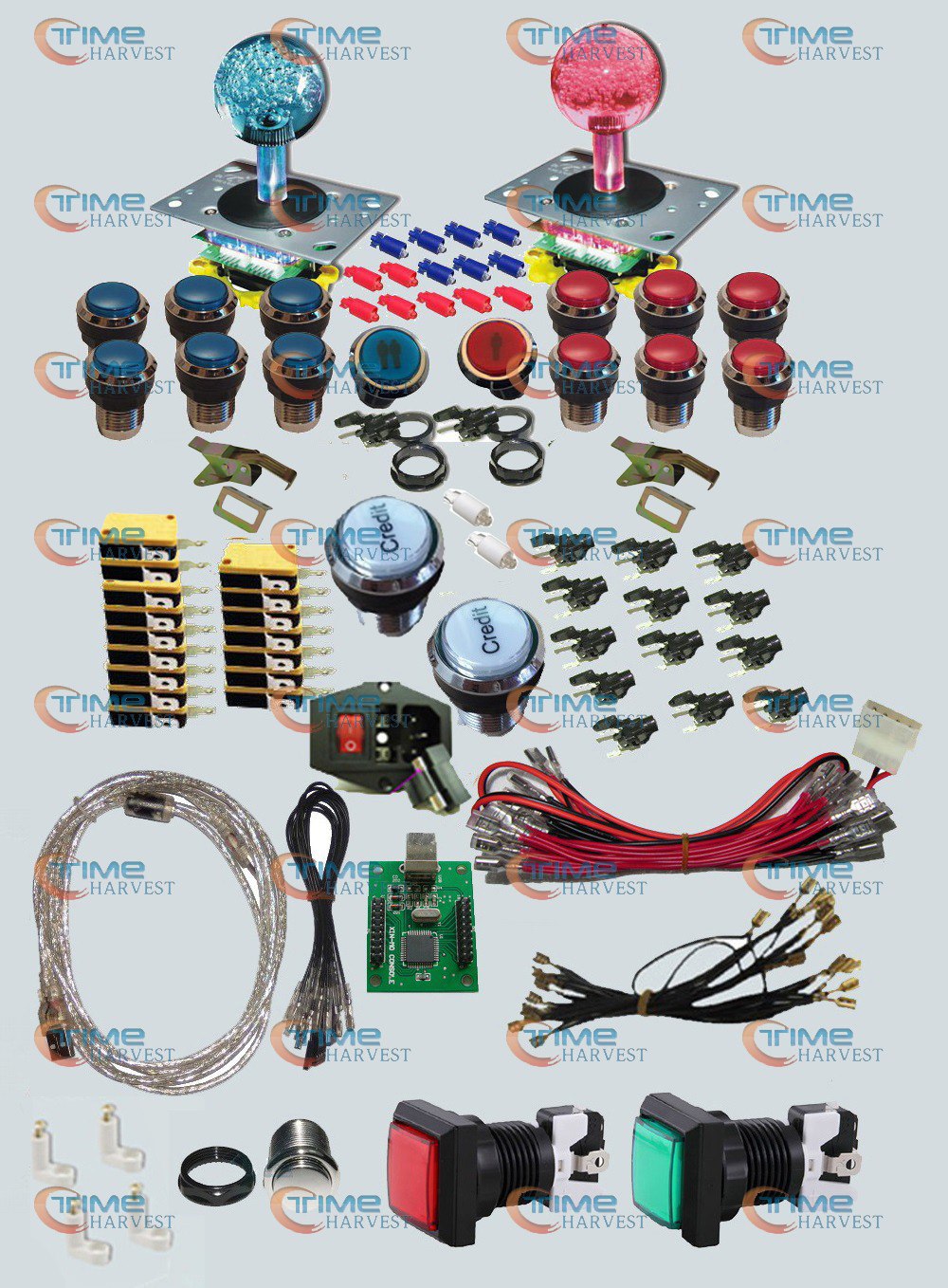 Arcade parts Bundles kit With LED Joystick chrome Illuminated buttons Microswitch 2 player USB ...