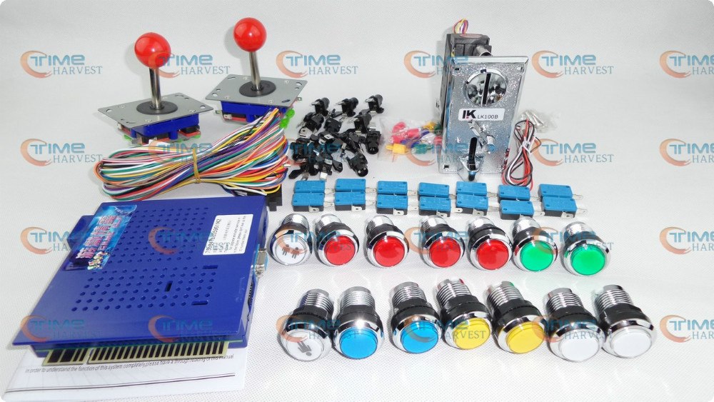 Arcade parts Bundles kit With Coin Acceptor Joystick Microswitches Illuminated Player Button To ...