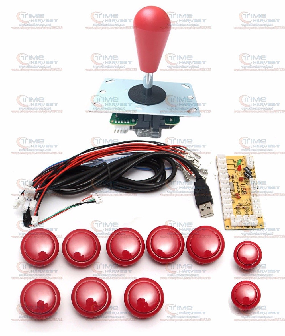 DIY arcade joystick handle set kits with 8 Way Joystick Push buttons Zero Delay USB adapter to ...