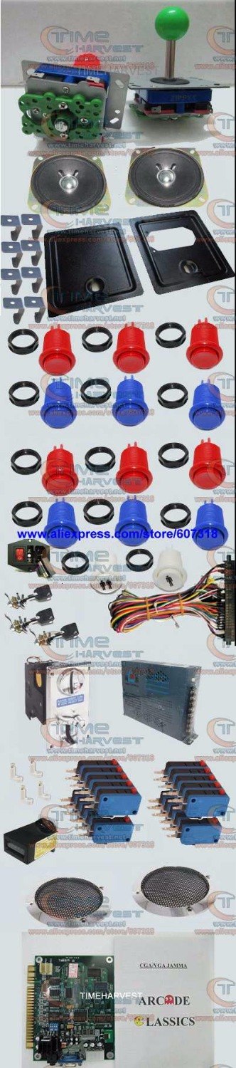Arcade Parts Bundles Kit With 60 in 1 Board Power Supply Joystick Push ...