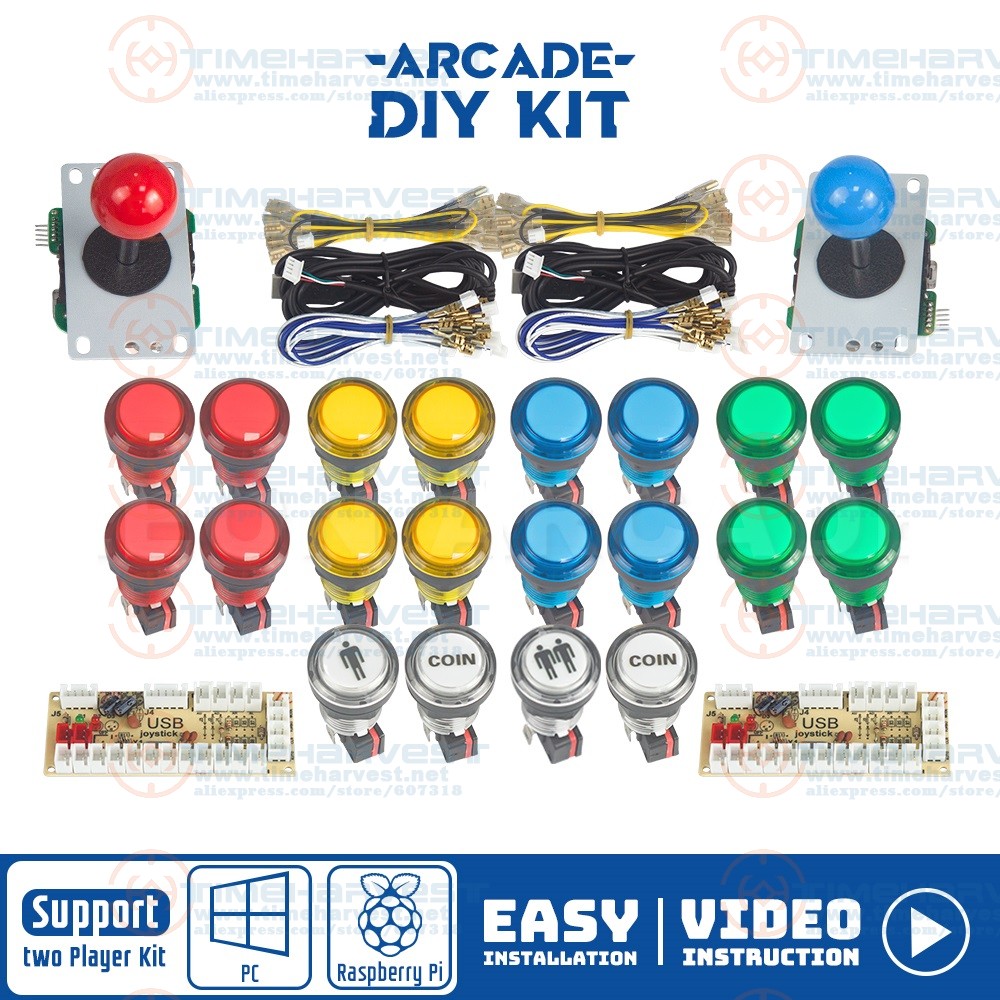 2 Player Raspberry Zero Delay Encoder Kit Arcade LED Illuminated Button 5pin 8 Way Arcade ...